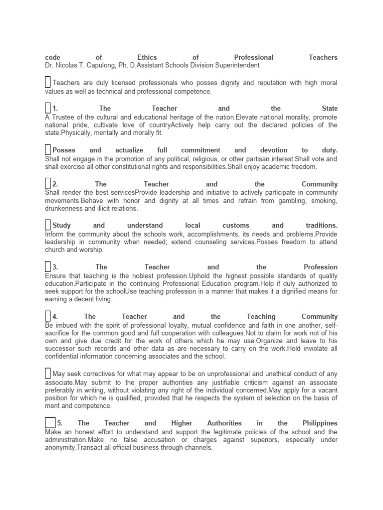 References of Code of Ehtics | PDF | Teachers | Justice