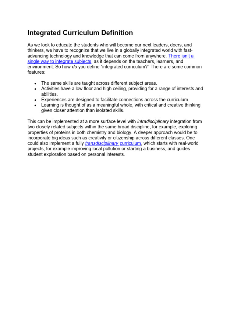 Understanding Integrated Curriculum | PDF