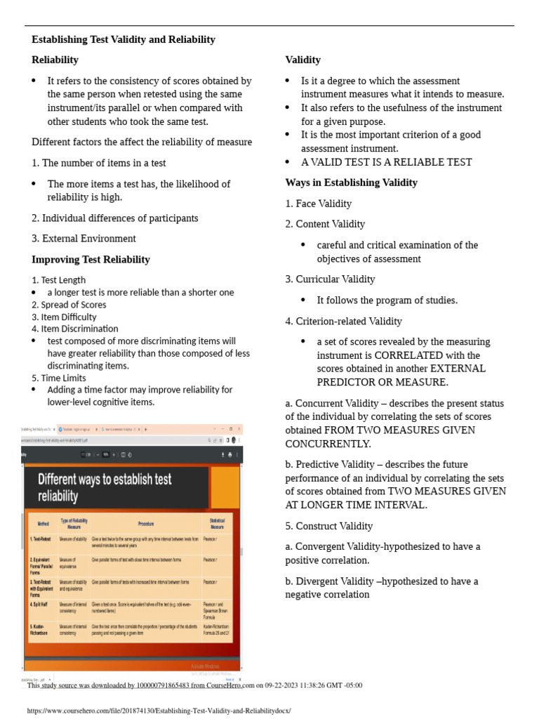 Establishing Test Validity and Reliability | PDF | Validity (Statistics ...