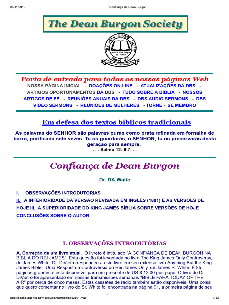 Confiança de Dean Burgon | PDF | Bíblia