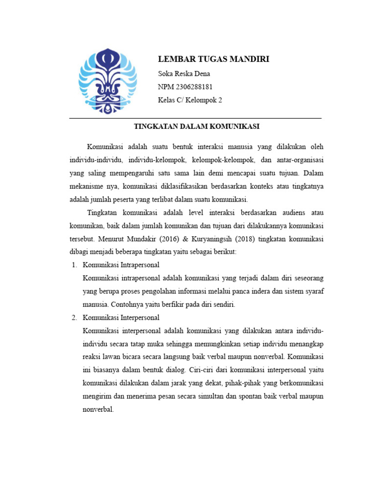 Soka Reska Dena - LTM 1 - Tingkatan Komunikasi - Kelas C Kelompok 2 Ekstensi | PDF | Sains ...