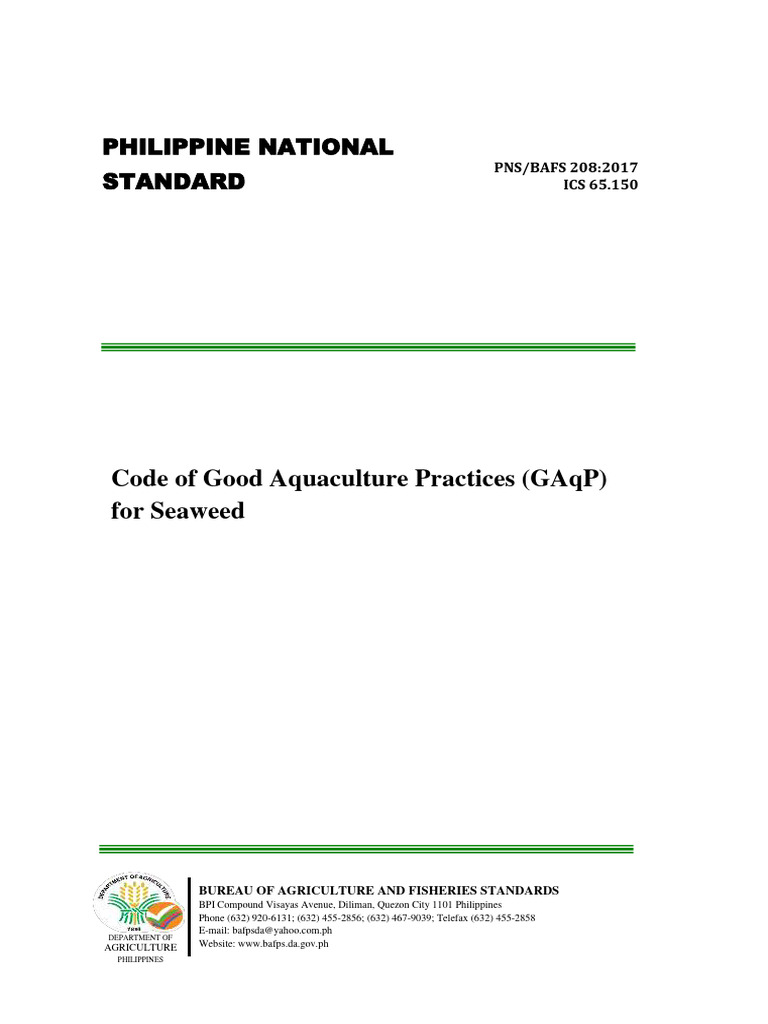 Code of Good Aquaculture Practices For Seaweed | PDF | Aquaculture ...