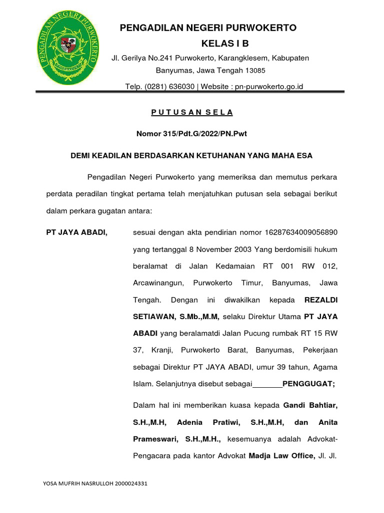 Putusan Sela Perdata | PDF