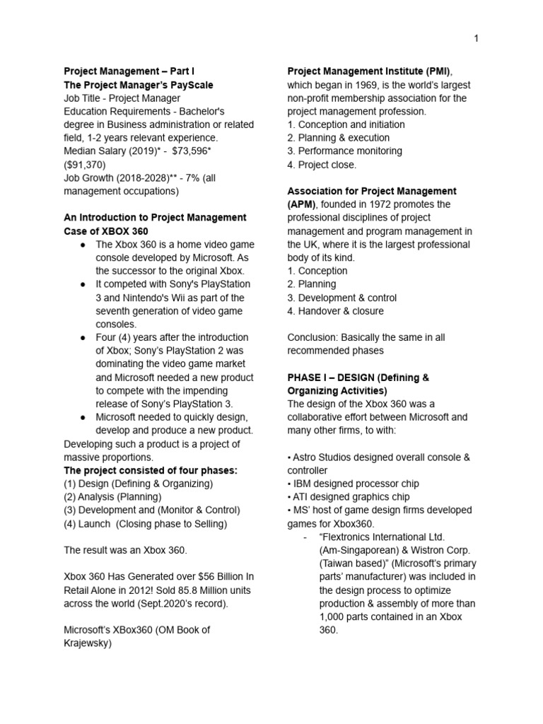 Project Management - Part I & II (W3) | PDF | Xbox 360 | Xbox (Console)