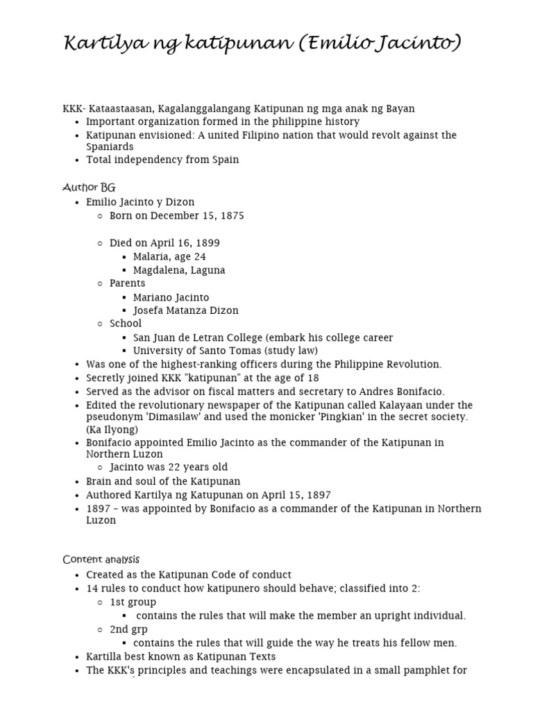 Kartilya NG Katipunan (Emilio Jacinto) | PDF | Philippines