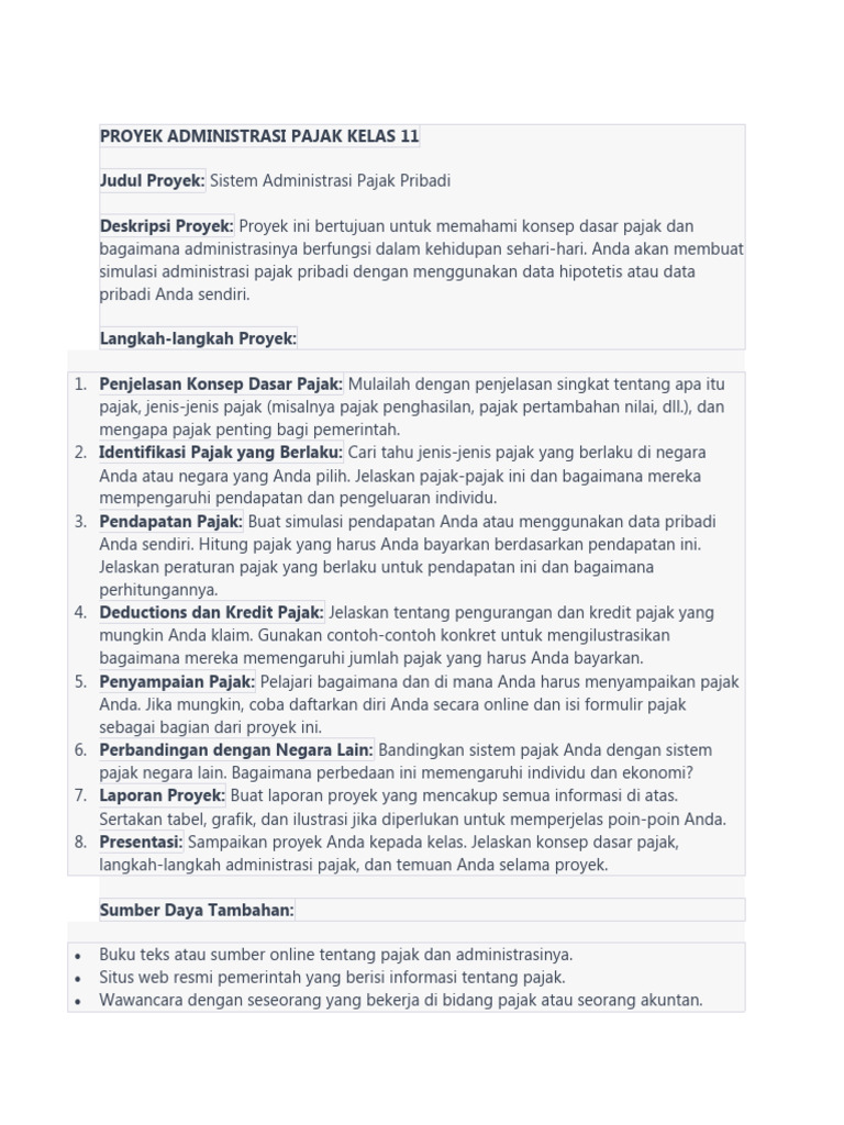 Proyek Administrasi Pajak Kelas 11 | PDF