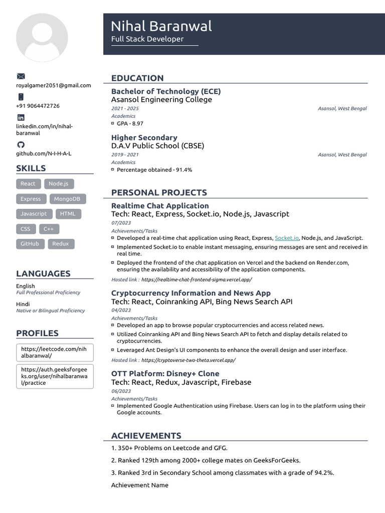 Nihal's Resume | PDF | Java Script | Mobile App