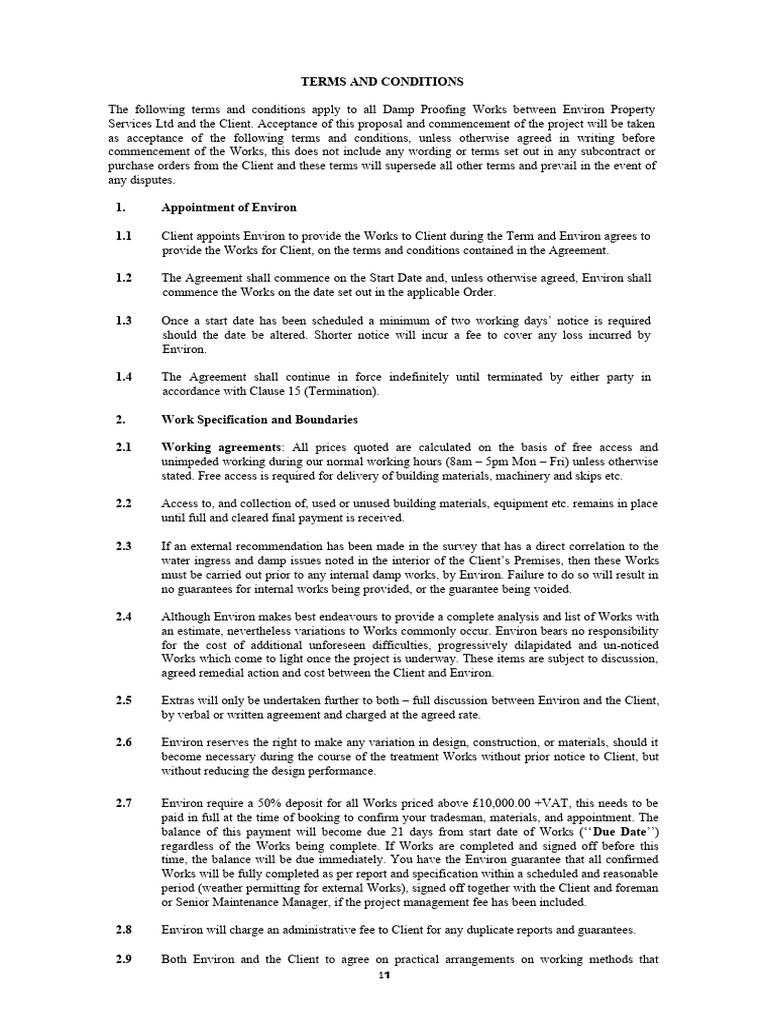 Damp Proofing Terms and Conditions | PDF | Breach Of Contract | Legal ...