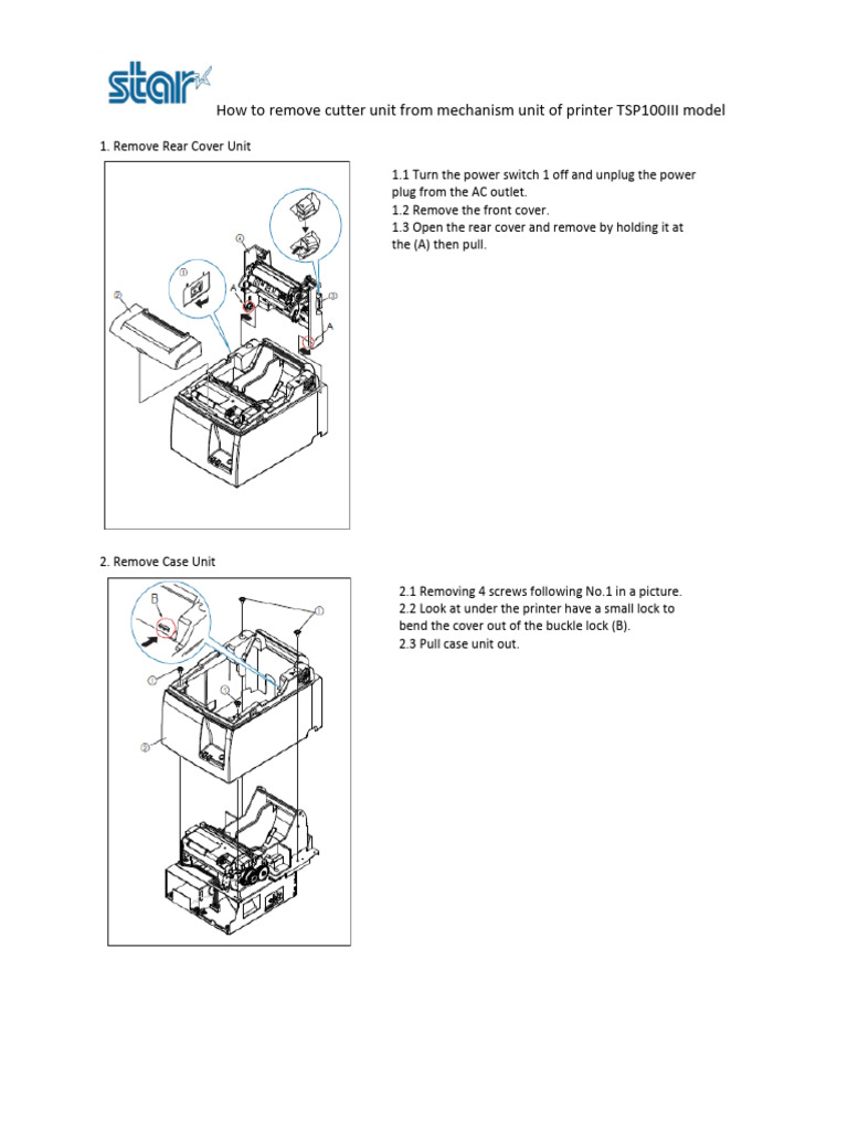 How To Remove Cutter Unit From Mechanism Unit of Printer TSP100III ...