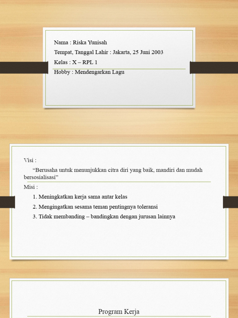 Profil Riska Yunisah: Visi & Misi Kelas X-RPL 1 | PDF