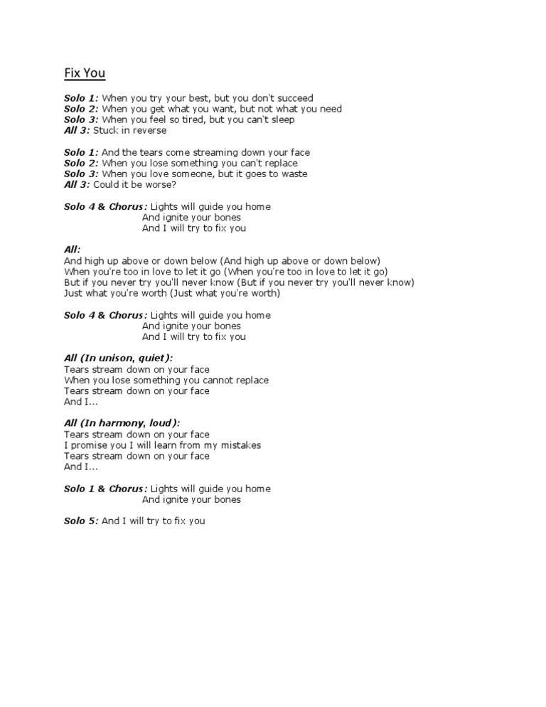 Fix You Lyrics | PDF