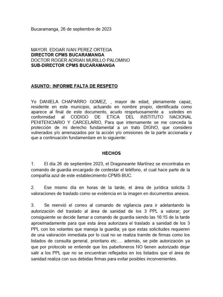 Informe Queja, Reclamo, Peticion - Inpec | PDF