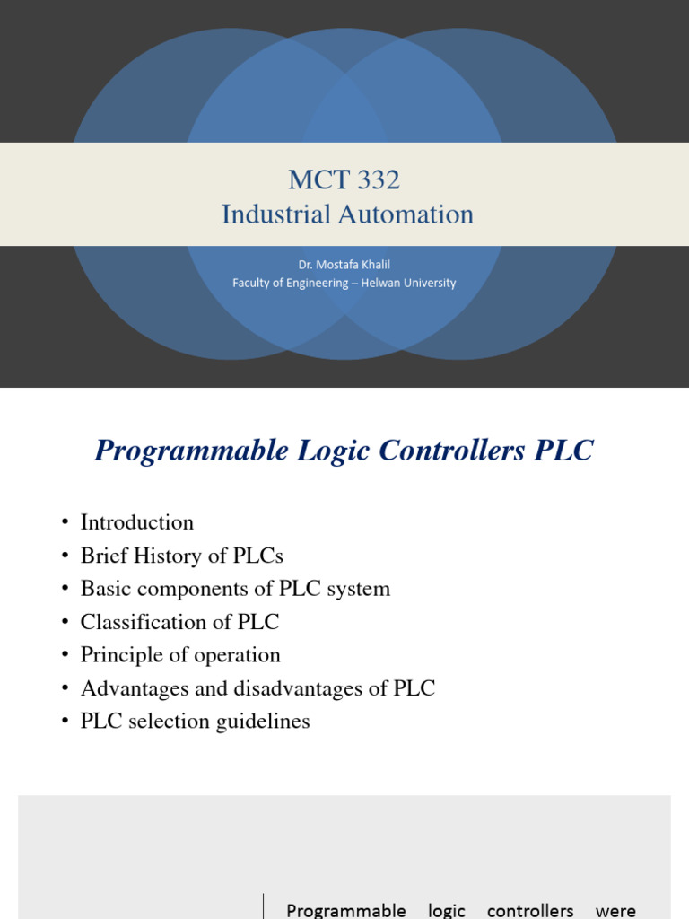 MCT 332 Industrial Automation (Lec. 3) | PDF | Programmable Logic Controller | Input/Output