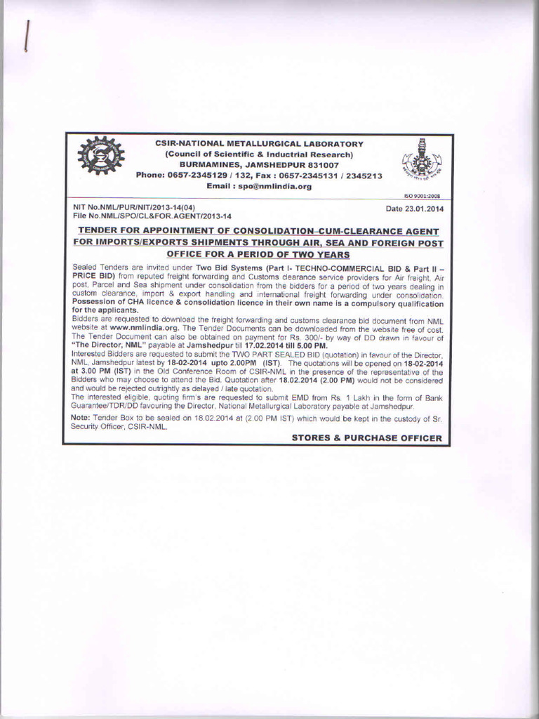 Tender Documents For Freight Forwarding, Clearing & Transportation ...