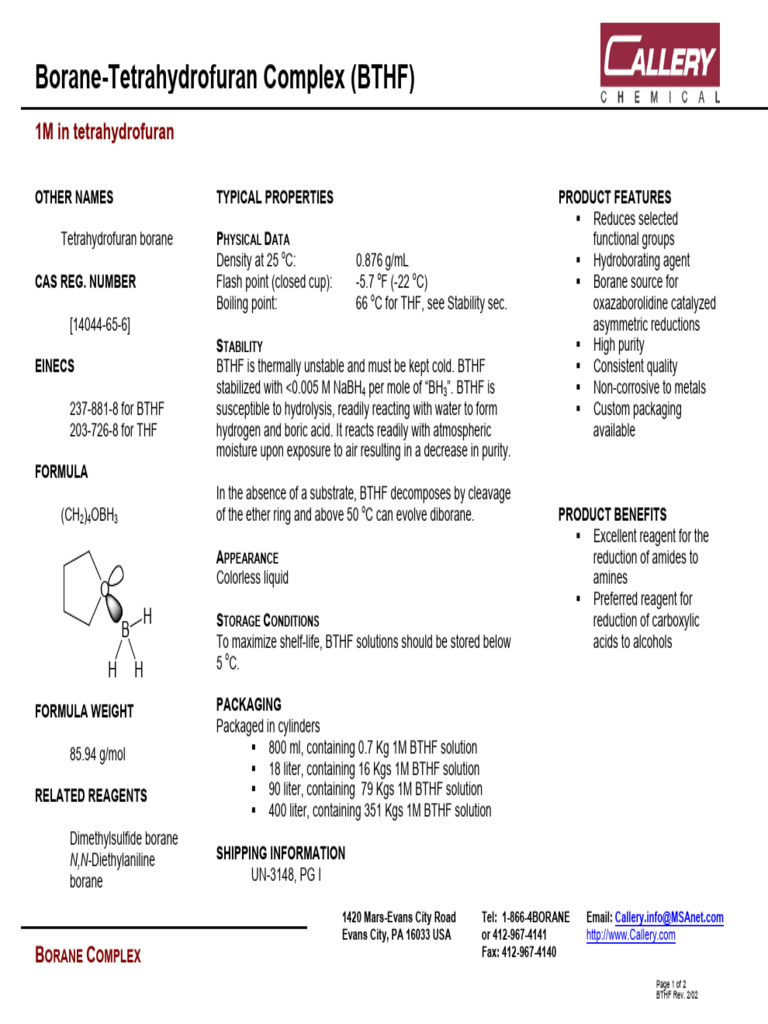 BTHF Datasheet 12-2002 | PDF | Tetrahydrofuran | Molecules