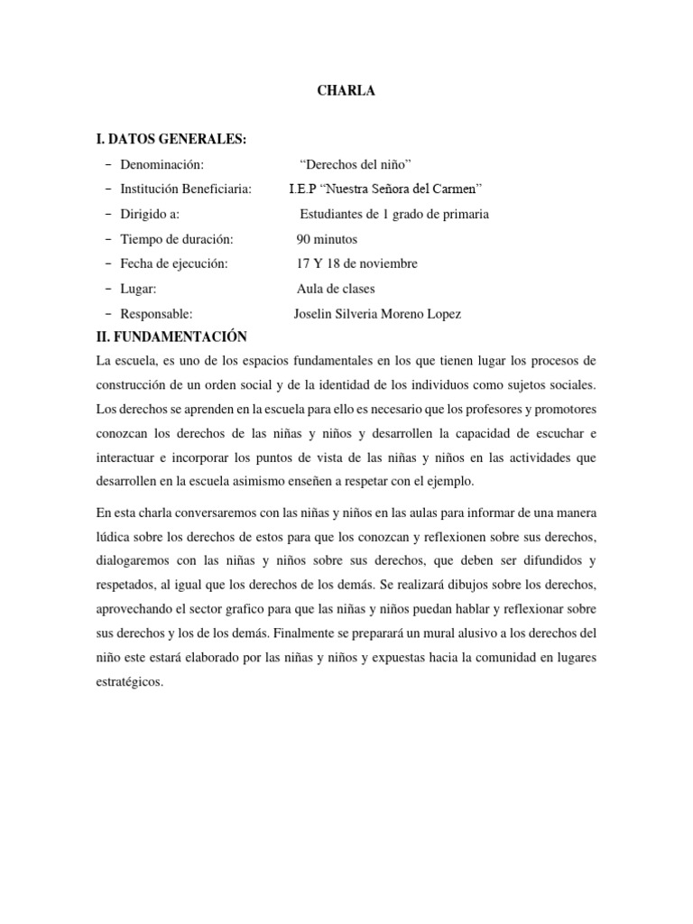 CHARLA DERECHOS DEL NIÑO | PDF | Derechos de los niños | Derechos