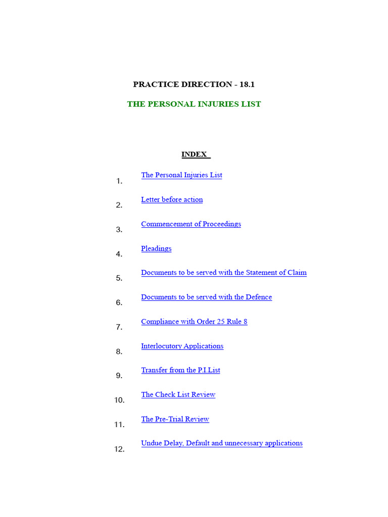 The Personal Injuries List: Practice Direction - 18.1 | PDF | Costs In ...