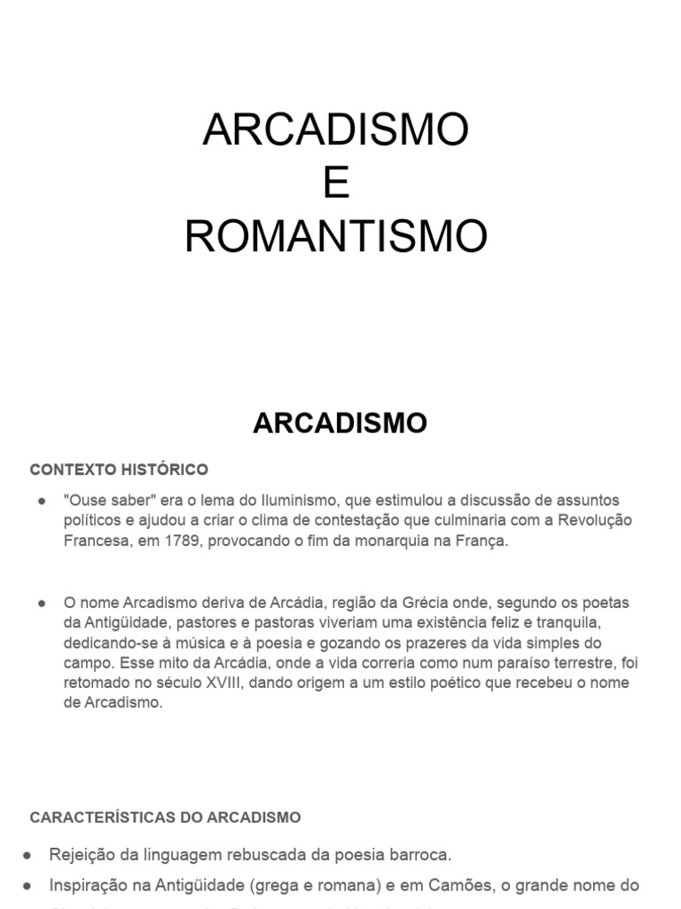Arcadismo e Romantismo | PDF | Romantismo