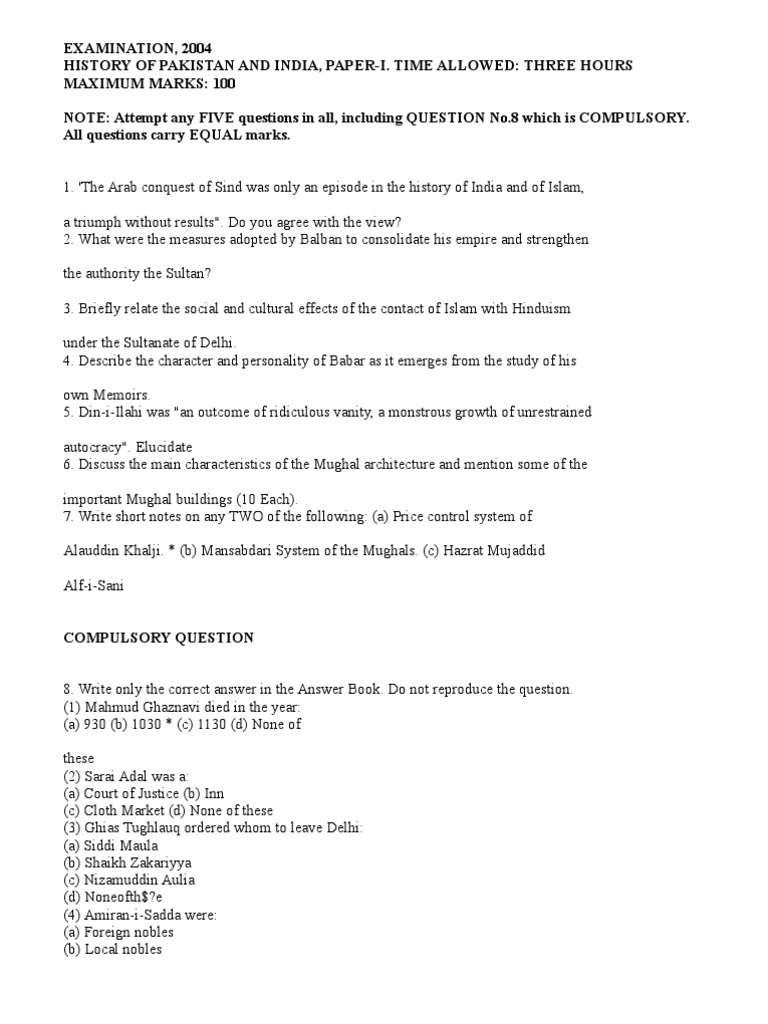 History of Pakistan and India, Paper-I | PDF | Mughal Empire | Timurid ...