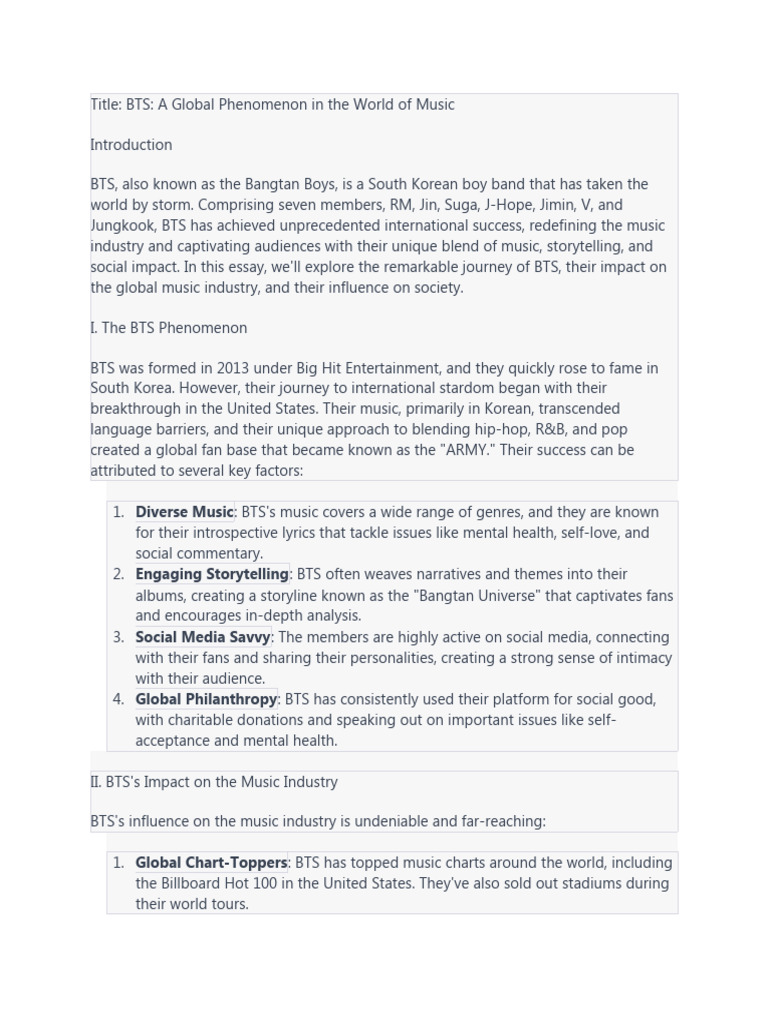 Essay On Bts Kpop Group | PDF