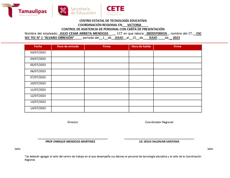 Formato de Asistencia Personal Con Carta de Presentación | PDF