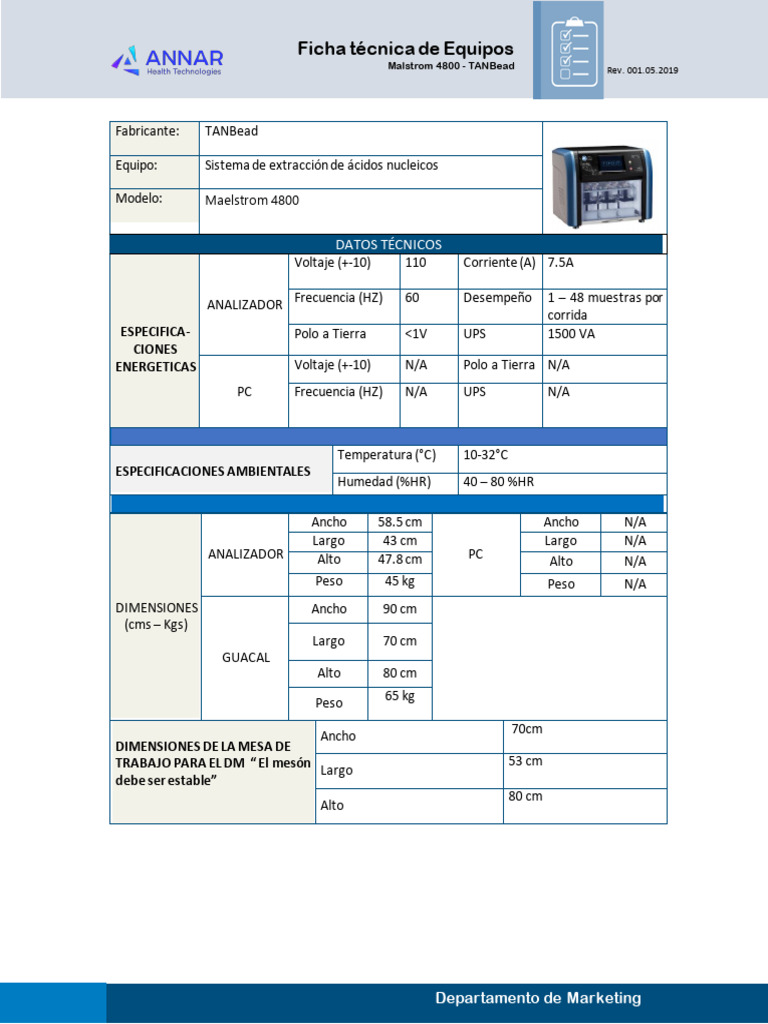 Ficha Técnica del Malstrom 4800 TANBead | PDF