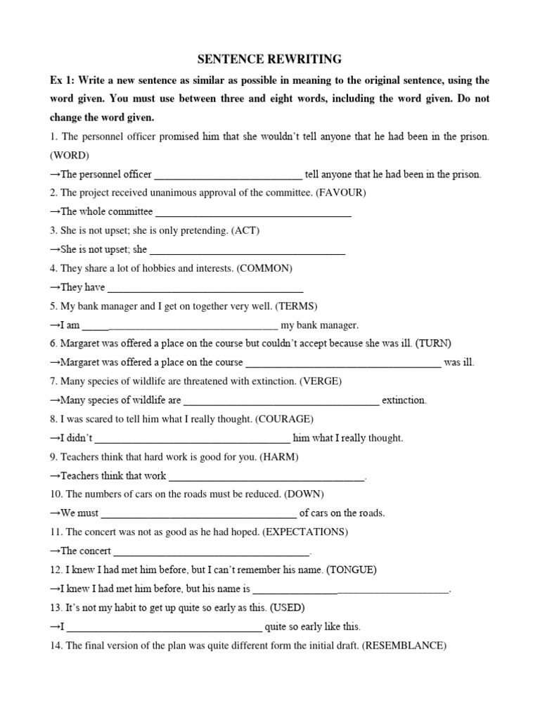 Sentence Rewriting Exercises | PDF