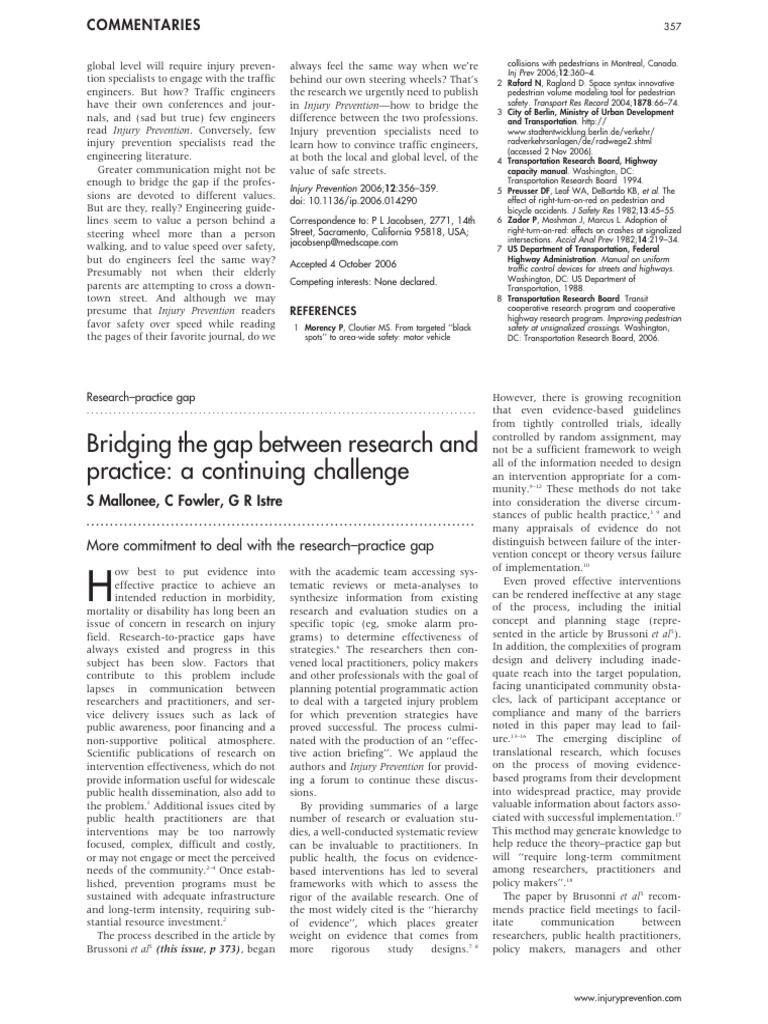 Bridging The Gap Between Research and Practice: A Continuing Challenge ...