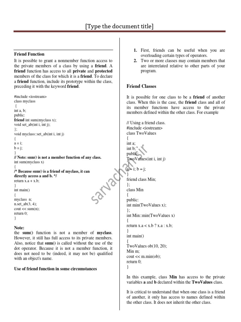 Friend Operator Overloading Pdf Class Computer Programming Software Engineering 