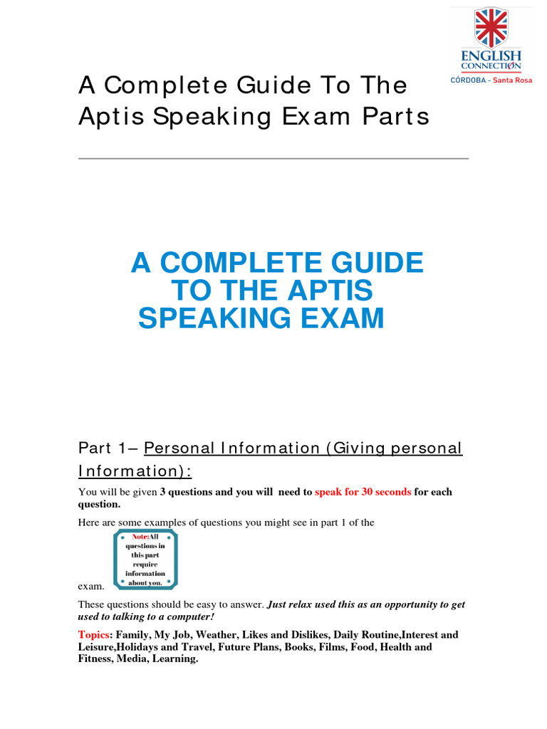 Aptis Complete Speaking Guide | PDF | Leisure | Phrase