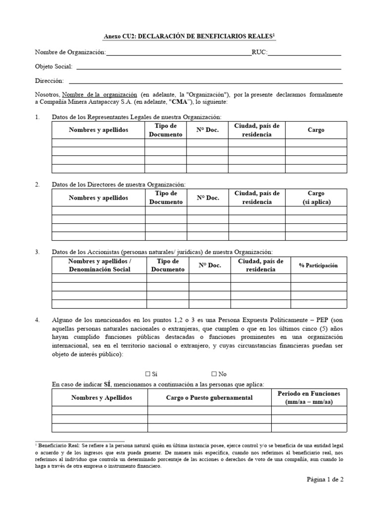 Anexo B11 - Declaración de Beneficiarios Reales | PDF | Justicia ...