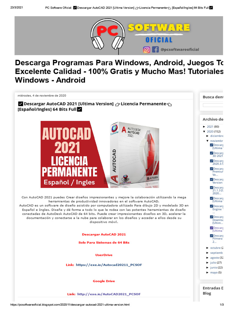 PC Software Oficial - Descargar AutoCAD 2021 (Ultima Version) ?licencia Permanente? (Español ...