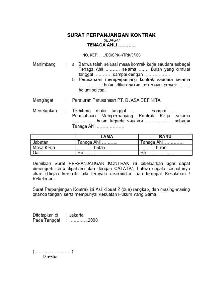 Surat Perpanjangan Kontrak | PDF