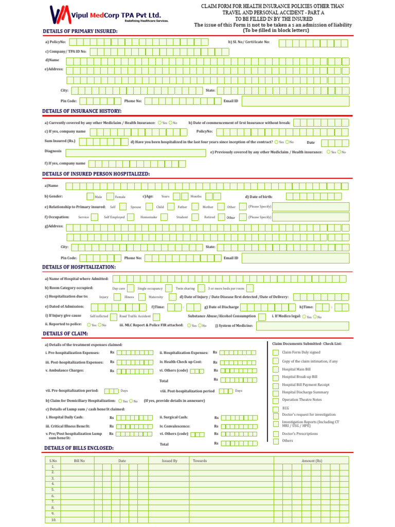 VMPL - Claim Form (A) | PDF | Insurance | Hospital