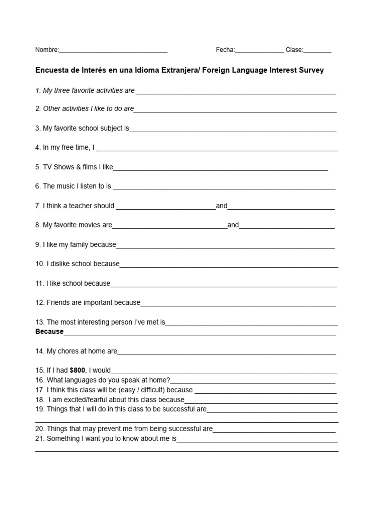 Foreign Language Interest Survey | PDF