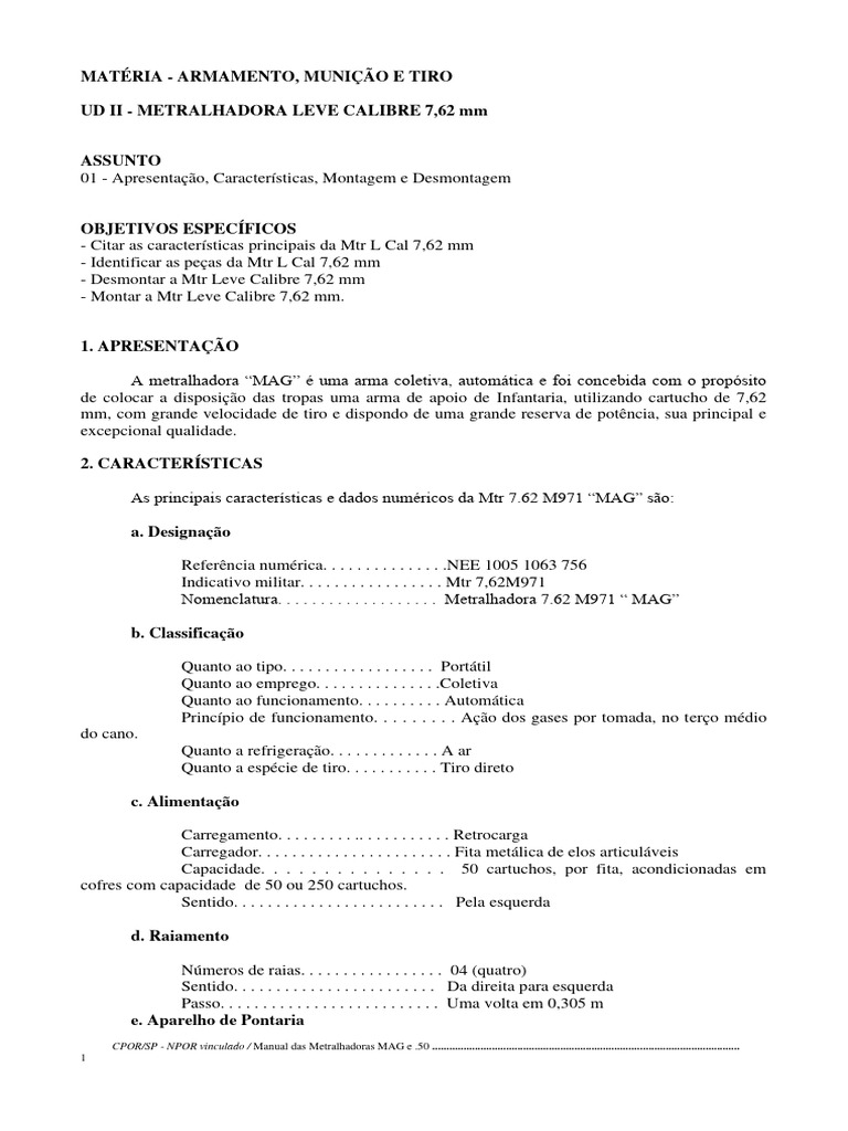 Manual da Metralhadora MAG .50 | PDF | Metralhadora | Armas de fogo