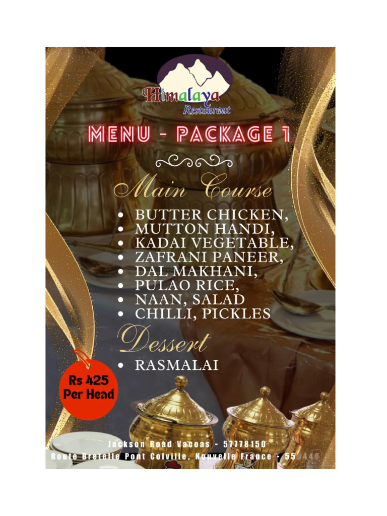 Himalaya Restaurant Menu Packages | PDF
