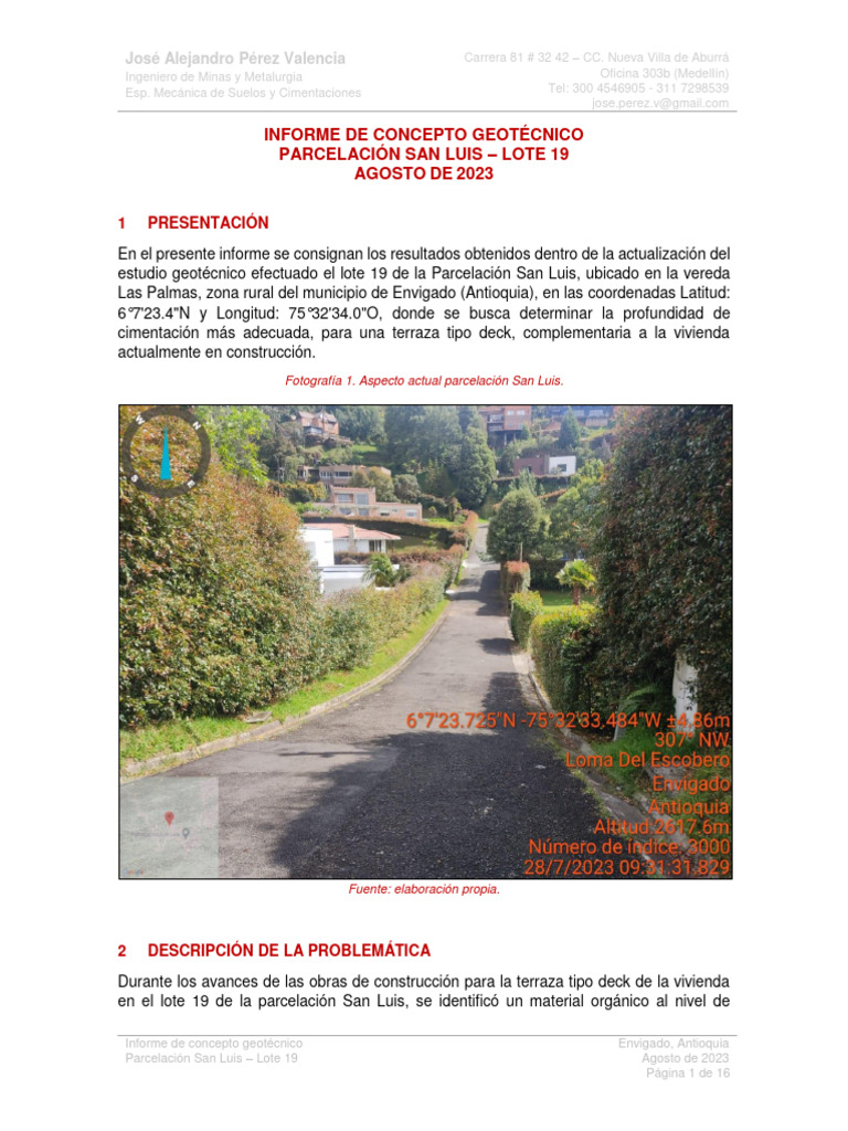 Informe de Concepto Geotecnico Parcelación San Luis - Lote 19 | PDF ...