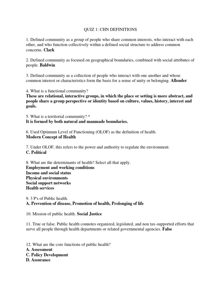 CHN Quiz 1 | PDF