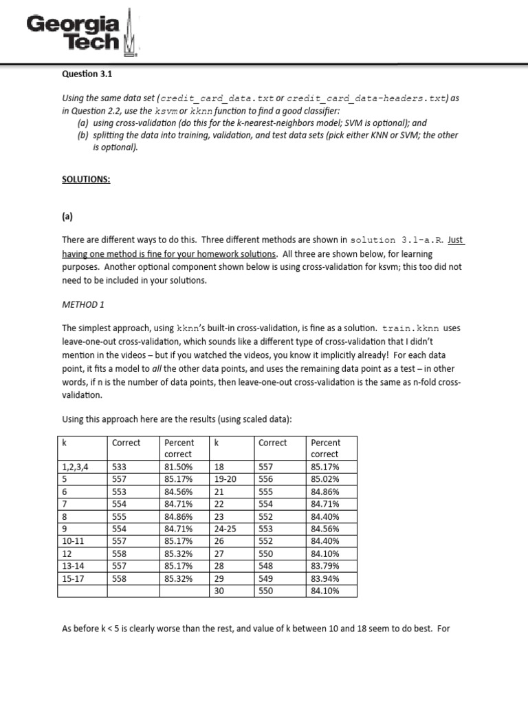 Solution 3.1 | PDF | Cross Validation (Statistics) | Algorithms
