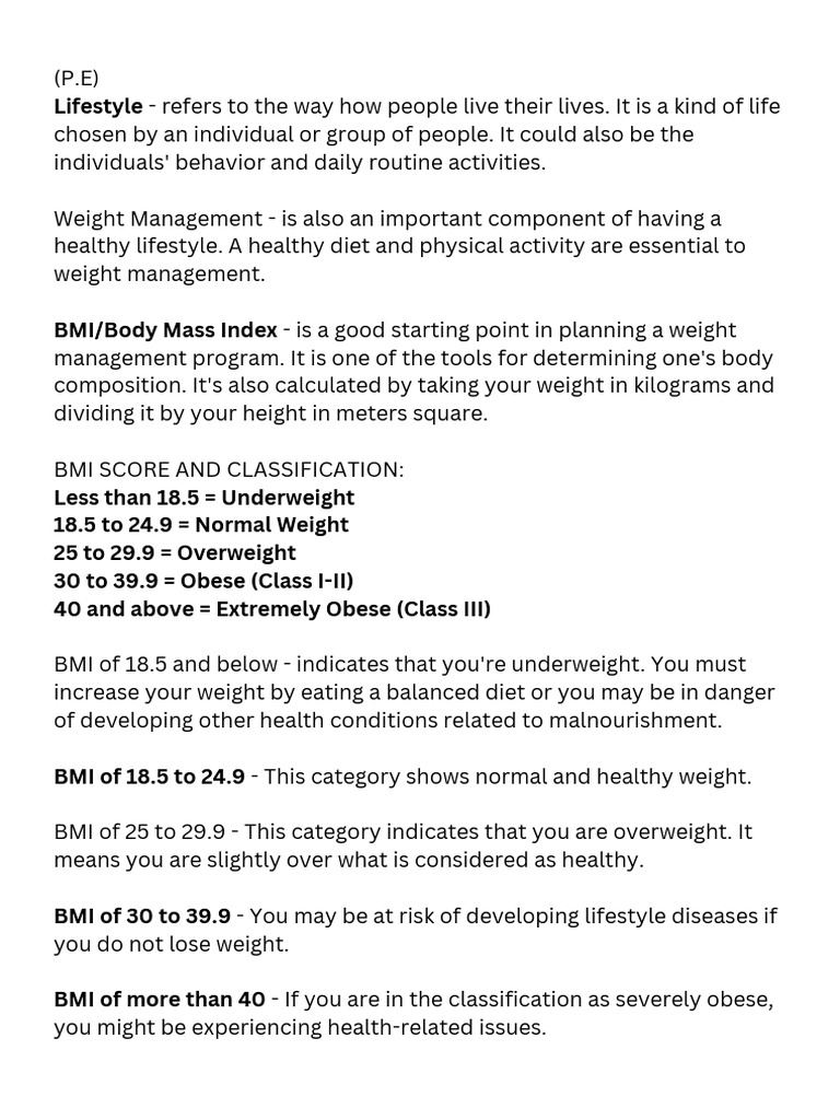 Mapeh Reviewer | PDF | Body Mass Index | Physical Fitness