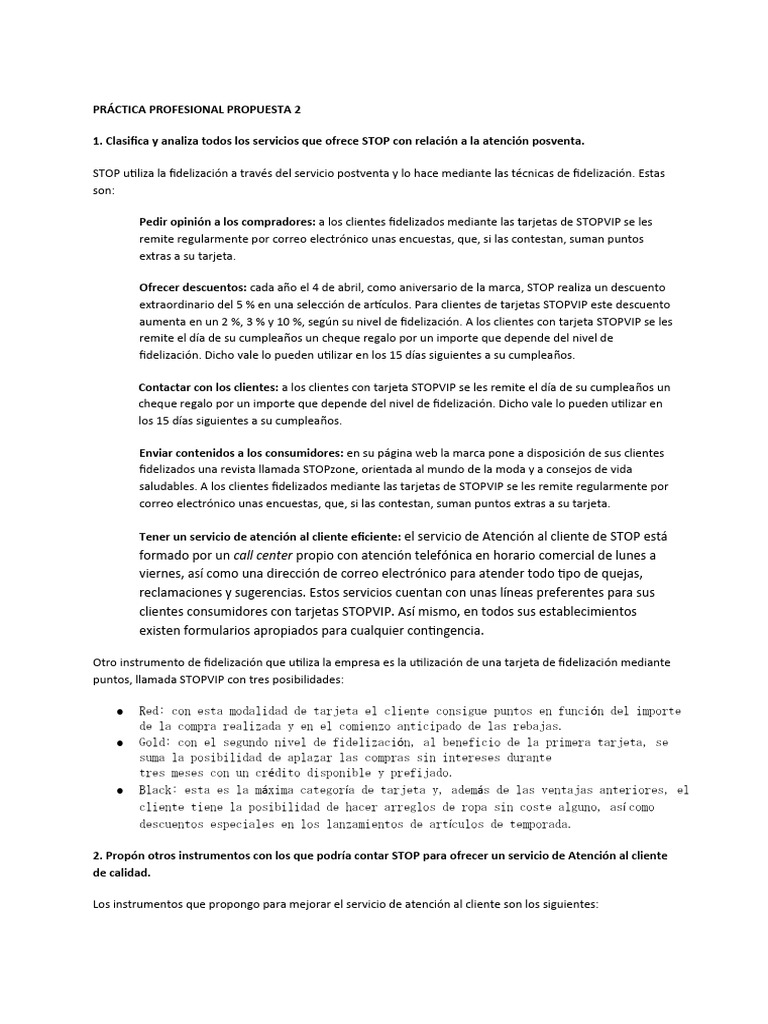 Estrategias de Fidelización en STOP | PDF | Servicio al Cliente | Business
