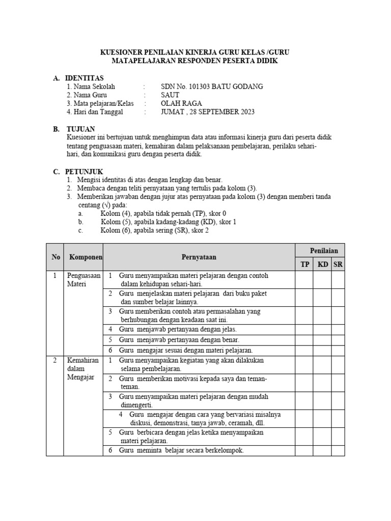 Kuesioner Olahraga | PDF