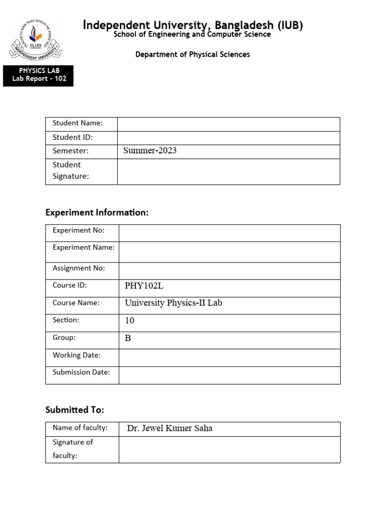 Cover Page (PhyL101) (IUB) | PDF