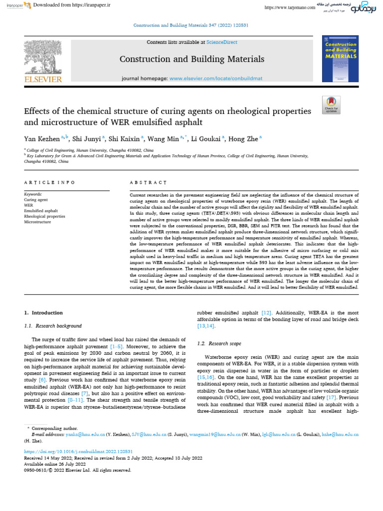 Curing Agents' Impact on WER Asphalt | PDF | Epoxy | Materials Science