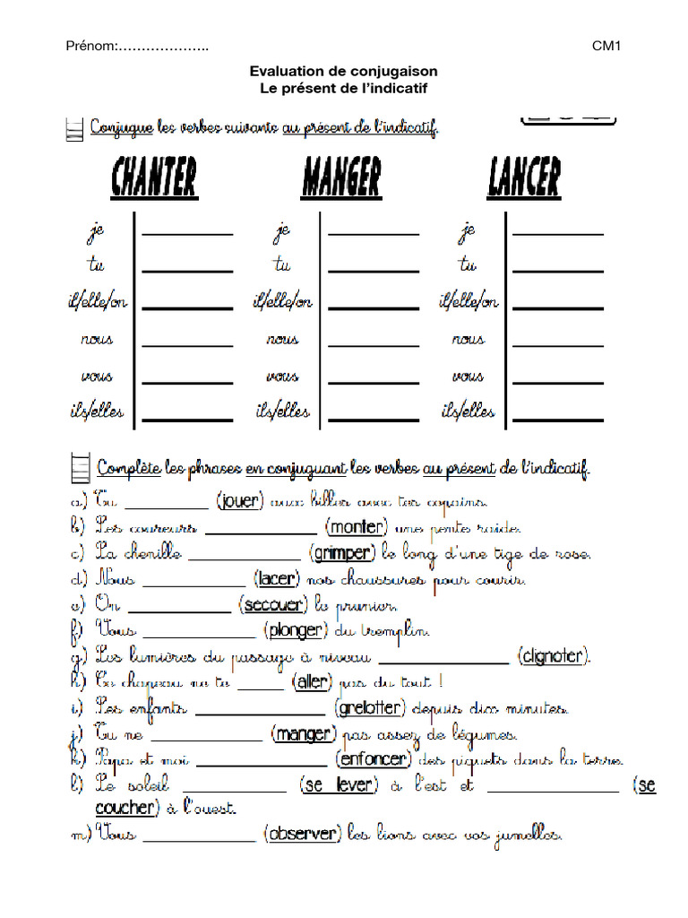 Eval Conjugaison Cm1 | PDF
