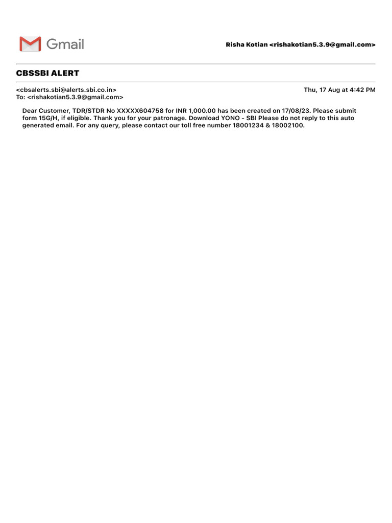 CBSSBI Alert: TDR Creation Notification | PDF