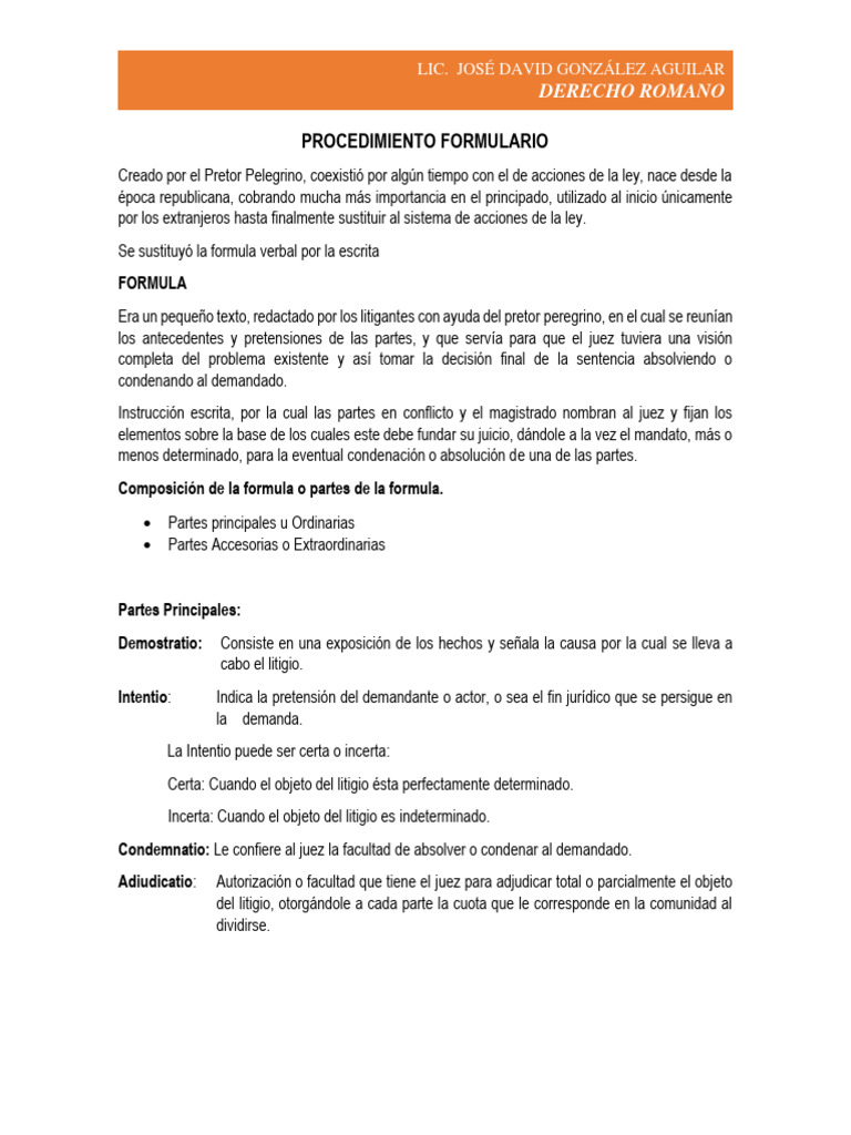 Procedimiento Formulario en Derecho Romano | PDF | Sentencia (ley ...