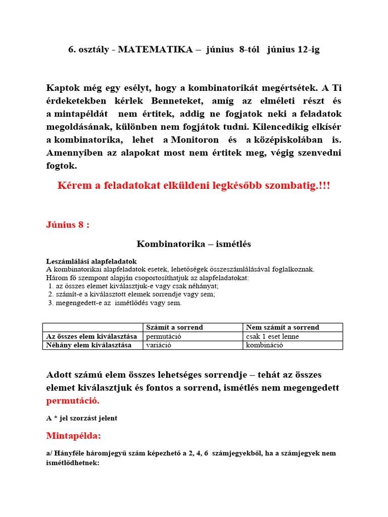 Osztaly MAT. Junius 8-Tol Junius 12-Ig | PDF