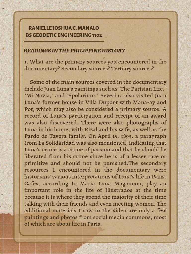 Ranielle Joshua C. Manalo Bs Geodetic Engineering 1102: Readings in The ...